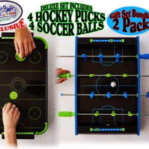 Matty's Toy Stop Deluxe 20" Wooden Tabletop NEON Air Hockey (Extra Pucks) & NEON Foosball (Soccer) (Extra Balls) Games Gift Set Bundle - 2 Pack