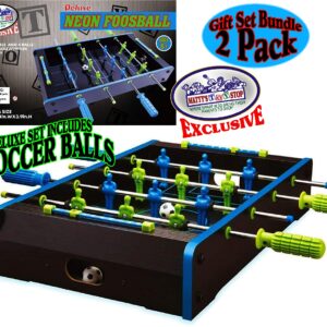 Matty's Toy Stop Deluxe 20" Wooden Tabletop NEON Air Hockey (Extra Pucks) & NEON Foosball (Soccer) (Extra Balls) Games Gift Set Bundle - 2 Pack