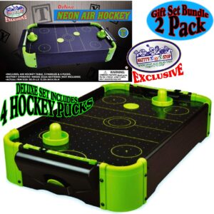 Matty's Toy Stop Deluxe 20" Wooden Tabletop NEON Air Hockey (Extra Pucks) & NEON Foosball (Soccer) (Extra Balls) Games Gift Set Bundle - 2 Pack