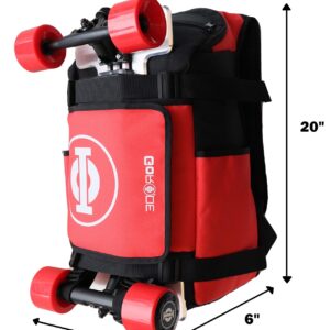 GoRide Electric Longboard Skateboard Backpack Bag Carrier with Laptop Holder (Black, Red)