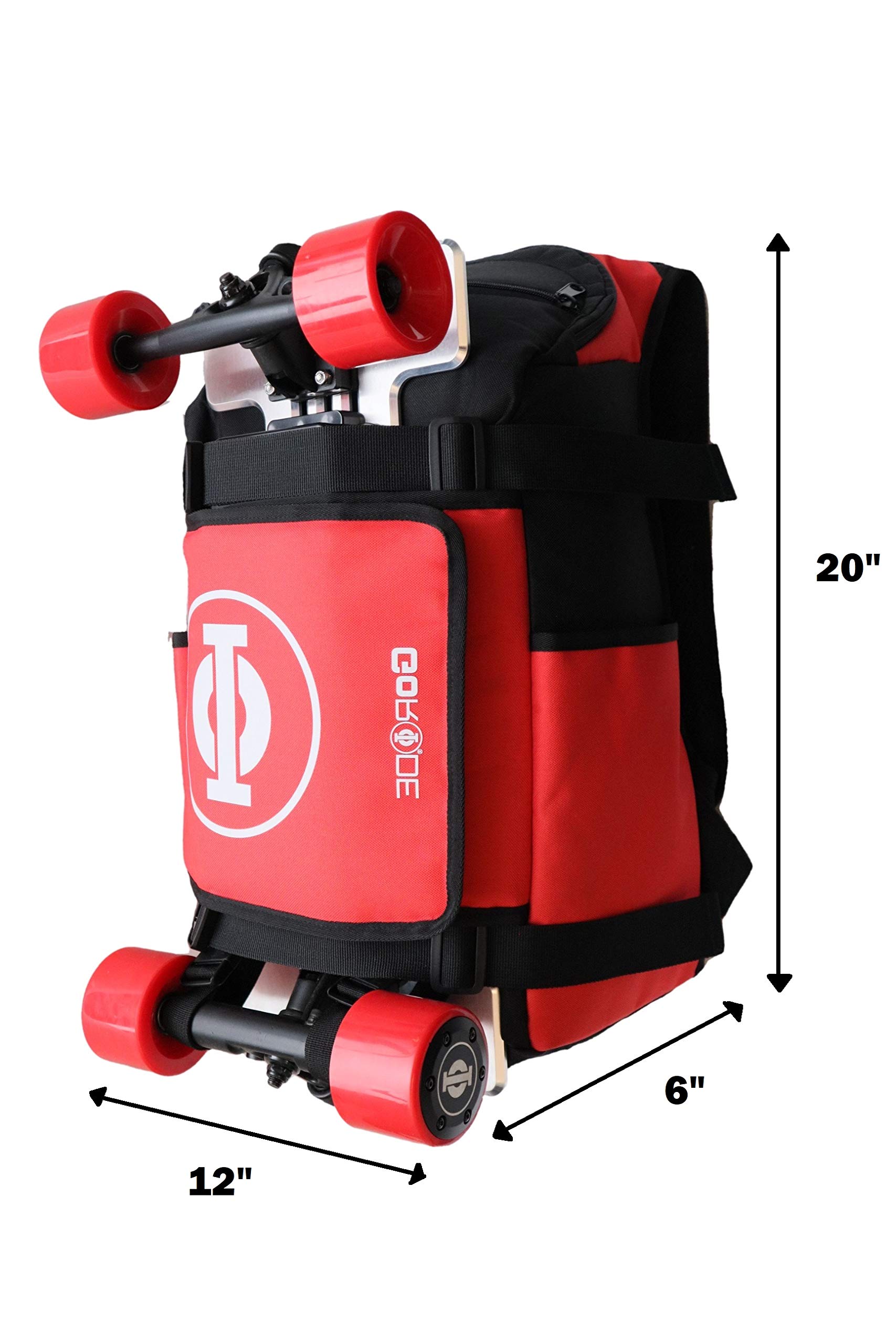 GoRide Electric Longboard Skateboard Backpack Bag Carrier with Laptop Holder (Black, Red)