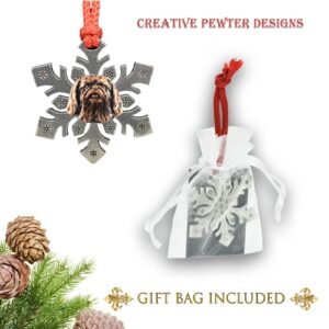 Handcrafted Copper Plated Pekingese Head Hanging Snowflake Ornament for Decorating Holiday Wreaths and Christmas Trees - Made in United States - SKU DC136SF