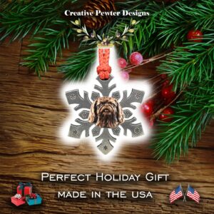 Handcrafted Copper Plated Pekingese Head Hanging Snowflake Ornament for Decorating Holiday Wreaths and Christmas Trees - Made in United States - SKU DC136SF