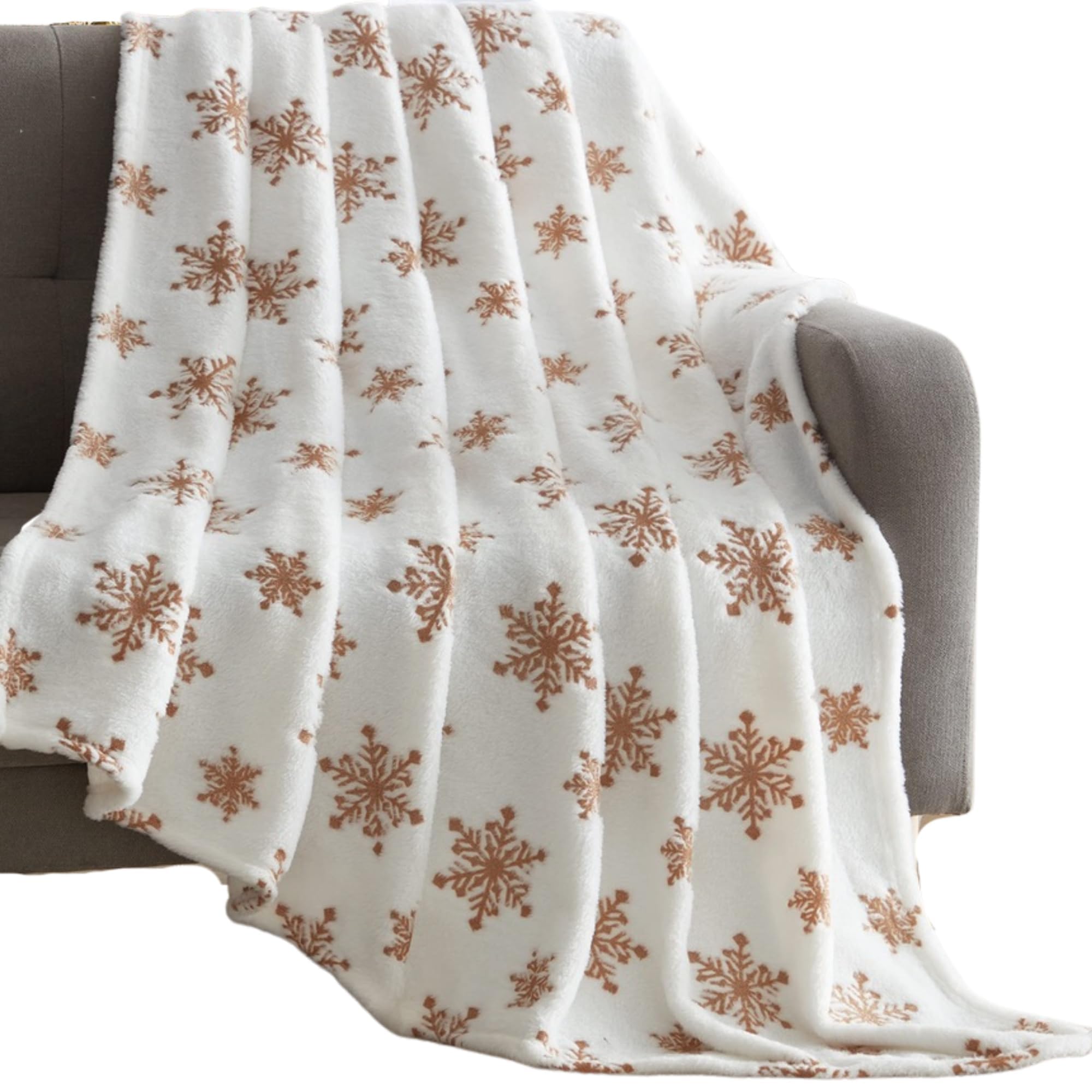 Serafina Home Christmas Holiday Throw Blanket: Velvelty Soft, Durable Fleece Accent for Bed or Couch (Golden Snowflakes, 50 x 60 inches)