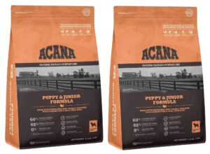 acana 2 bags of puppy & junior dry dog food, 4.5 pounds each, grain-free, made in the usa