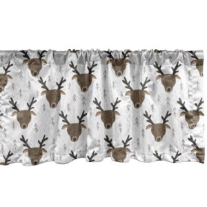 ambesonne landscape window valance, winter woods theme pattern of deer heads with antlers and fir trees, curtain valance for kitchen bedroom decor with rod pocket, 54" x 12", white sepia