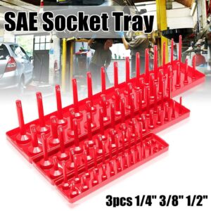 6PCS Socket Organizer Tray Set, Red SAE & Black Metric Socket Storage Holder, 1/4-Inch, 3/8-Inch & 1/2-Inch Drive Deep and Shadow Socket Holders for Toolboxes