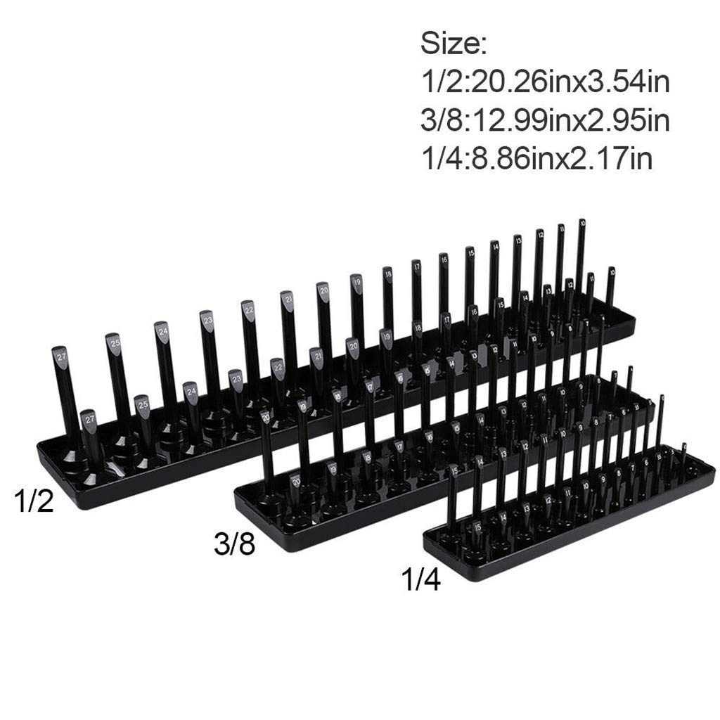 6PCS Socket Organizer Tray Set, Red SAE & Black Metric Socket Storage Holder, 1/4-Inch, 3/8-Inch & 1/2-Inch Drive Deep and Shadow Socket Holders for Toolboxes