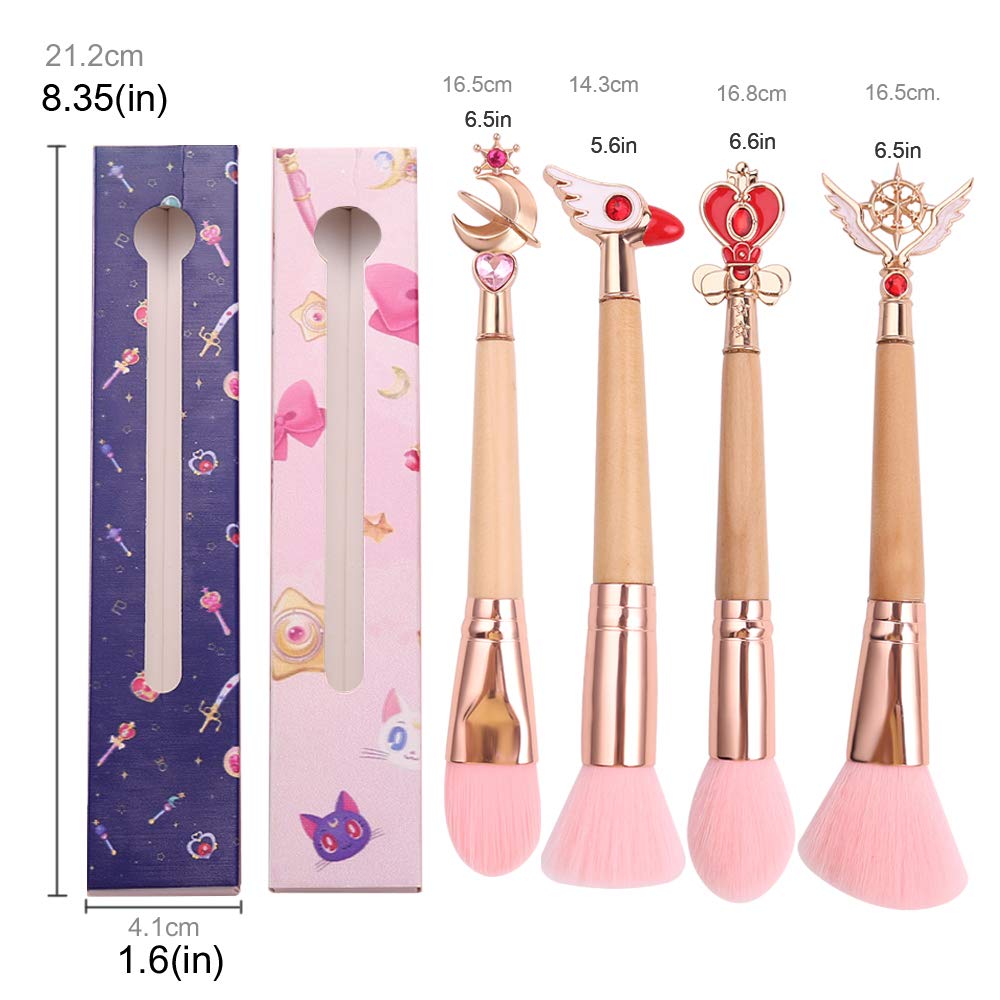 Bamboo Handle Makeup Brush Tool Sailor Moon/Cardcaptor Sakura Makeup Brushes Metal Brush Head Pink Soft Hair Pinceaux Maquillage (Moon)