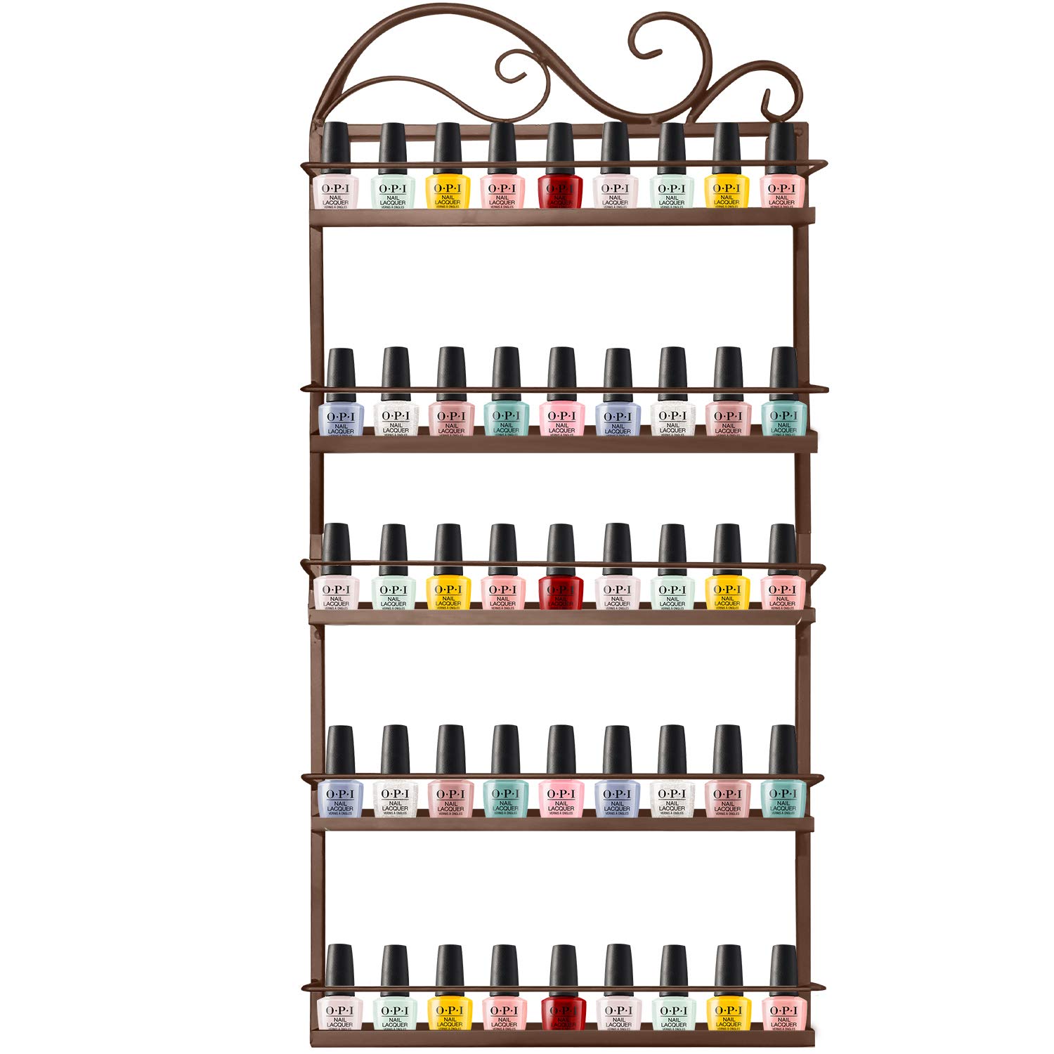 ERYTLLY Wall Mounted Nail Polish Rack, Nail Polish Holder Stand, Rectangle Nail Polish Storage Organizer, Salon Nail Polish Shelf Organizer (Brown- 1 Pack)