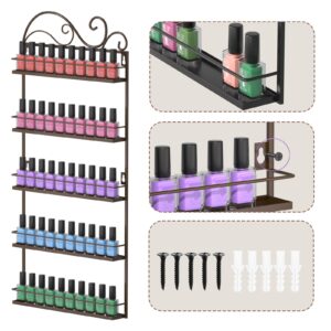 ERYTLLY Wall Mounted Nail Polish Rack, Nail Polish Holder Stand, Rectangle Nail Polish Storage Organizer, Salon Nail Polish Shelf Organizer (Brown- 1 Pack)