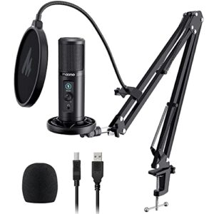 maono usb microphone for pc, professional computer condenser mic with mute, mic gain, zero latency monitoring, boom arm for studio, podcast, gaming, streaming, recording, twitch, youtube pm422