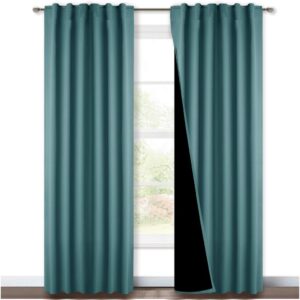 nicetown 100% blackout blinds, laundry room decor window treatment curtains, thermal insulated energy smart drapes and draperies for villa, hall and studio, sea teal, set of 2, 52 inches x 95 inches