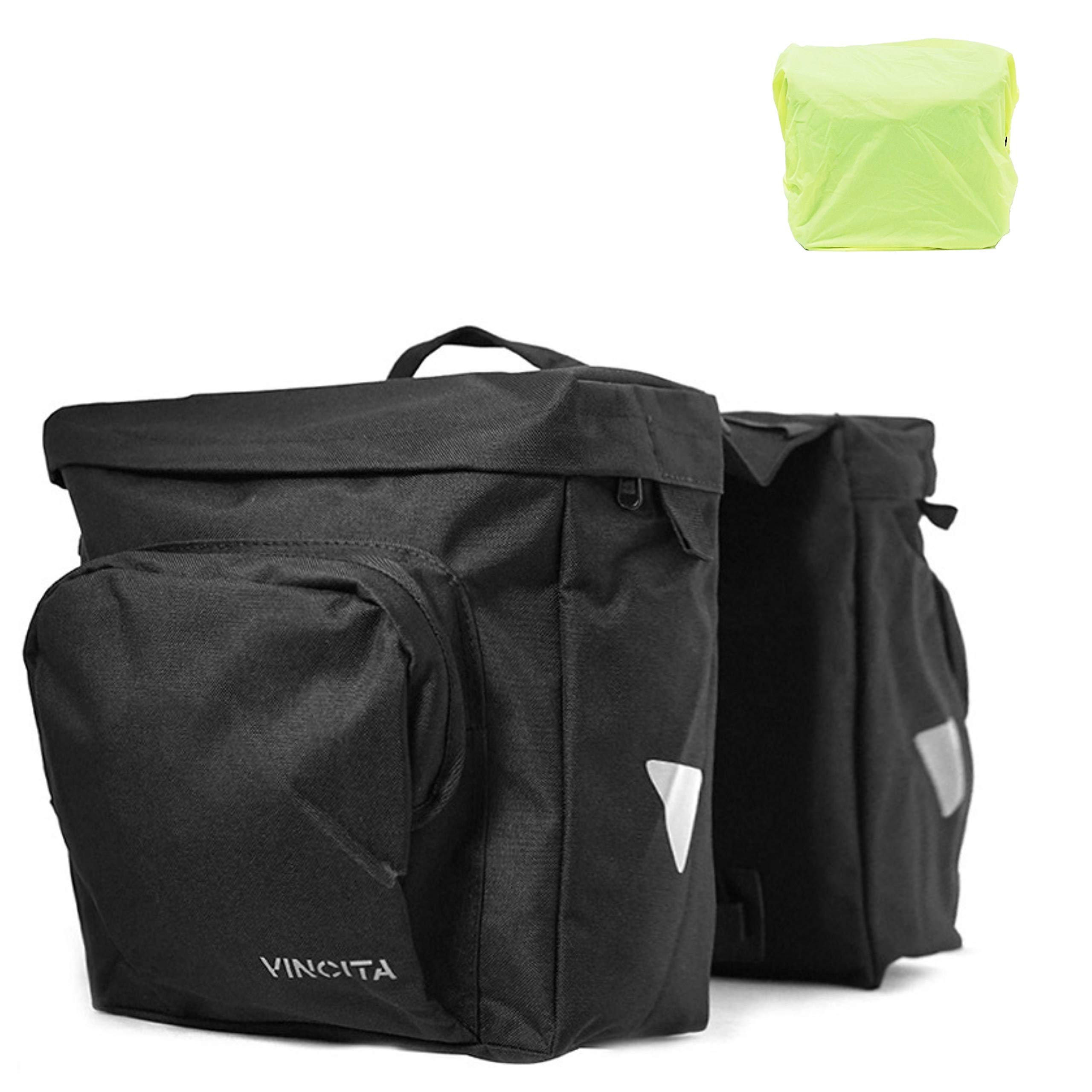 Vincita Double Bike Panniers - 12 L with Rain Cover, Large, Carrying Handle and Reflective Spots - Water Resistance Bicycle Pannier for Bike Rack Carrier