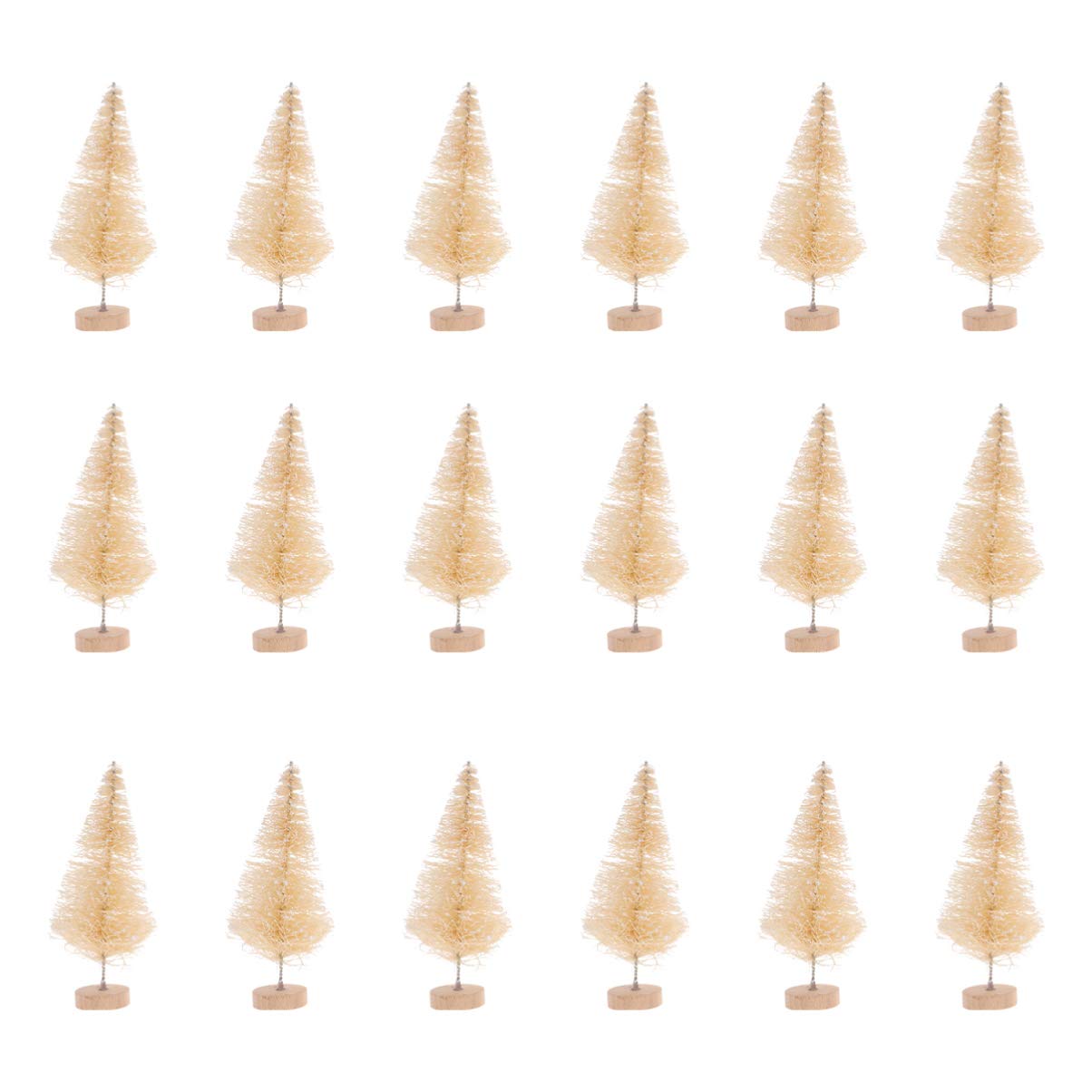 Amosfun 18pcs Mini Pine Trees Sisal Trees Miniature Christmas Tree with Wood Base Christmas Desktop Decorations 6.5cm (Beige)