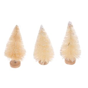 Amosfun 18pcs Mini Pine Trees Sisal Trees Miniature Christmas Tree with Wood Base Christmas Desktop Decorations 6.5cm (Beige)