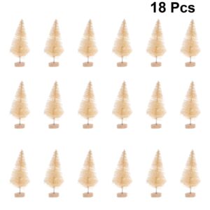 Amosfun 18pcs Mini Pine Trees Sisal Trees Miniature Christmas Tree with Wood Base Christmas Desktop Decorations 6.5cm (Beige)