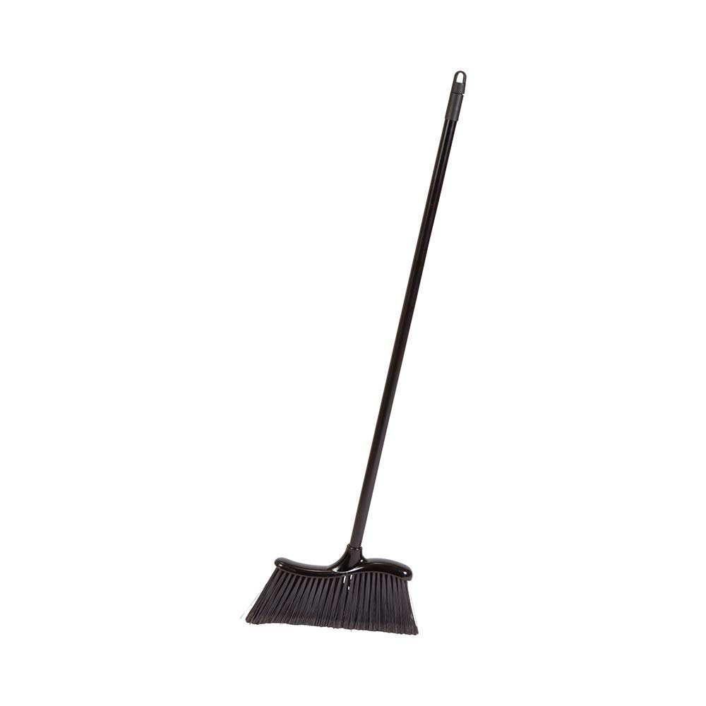 Restaurantware RW Clean 12 x 2 x 39 Inch Angle Broom 1 With Clip Back Sweeping Broom - Dustpan Sold Separately Flagged Bristles Black Plastic Restaurant Broom Lightweight Heavy-Duty