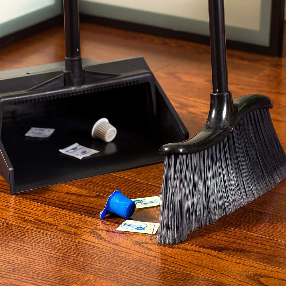 Restaurantware RW Clean 12 x 2 x 39 Inch Angle Broom 1 With Clip Back Sweeping Broom - Dustpan Sold Separately Flagged Bristles Black Plastic Restaurant Broom Lightweight Heavy-Duty