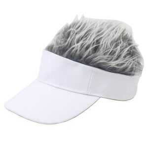 yekeyi fake hair baseball hat with wig spiked hairs cycling bike bicycle cap fake hair wig visor for boy&girl&adult white gray