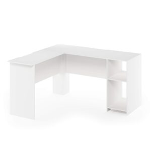 furinno indo l-shaped computer desk with bookshelf, white