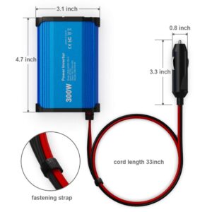 300W Power Inverter DC 12V to 110V AC Car Charger Converter with 4.8A Dual USB Ports (Blue) 1