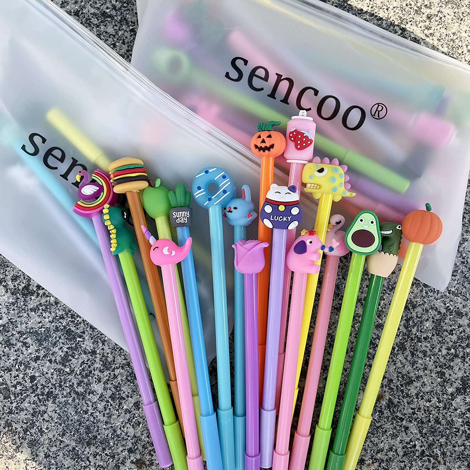 sencoo 24 pack Cute Cartoon Gel Blue Ink Pens Assorted Style Writing Pens for Kiddie Birthday Present School Prize Student Gift Fun Girls Kiddie Pens (blue)