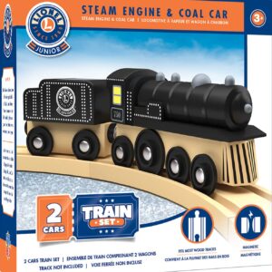 MasterPieces Wood Train 2 Piece Set - Lionel Collector's Steam Engine & Coal Car - Officially Licensed Toddler & Kids Toy