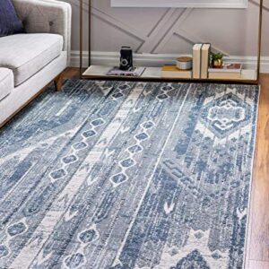 Unique Loom Portland Collection Southwestern Inspired Striped Tone-on-Tone Area Rug (2' 2 x 3' 0 Rectangular, Blue/ Gray)