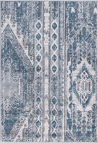 Unique Loom Portland Collection Southwestern Inspired Striped Tone-on-Tone Area Rug (2' 2 x 3' 0 Rectangular, Blue/ Gray)