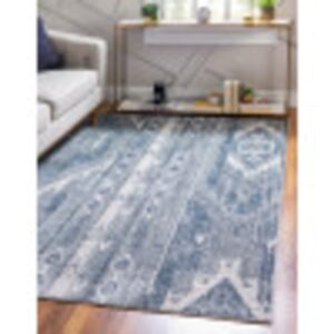 Unique Loom Portland Collection Southwestern Inspired Striped Tone-on-Tone Area Rug (2' 2 x 3' 0 Rectangular, Blue/ Gray)