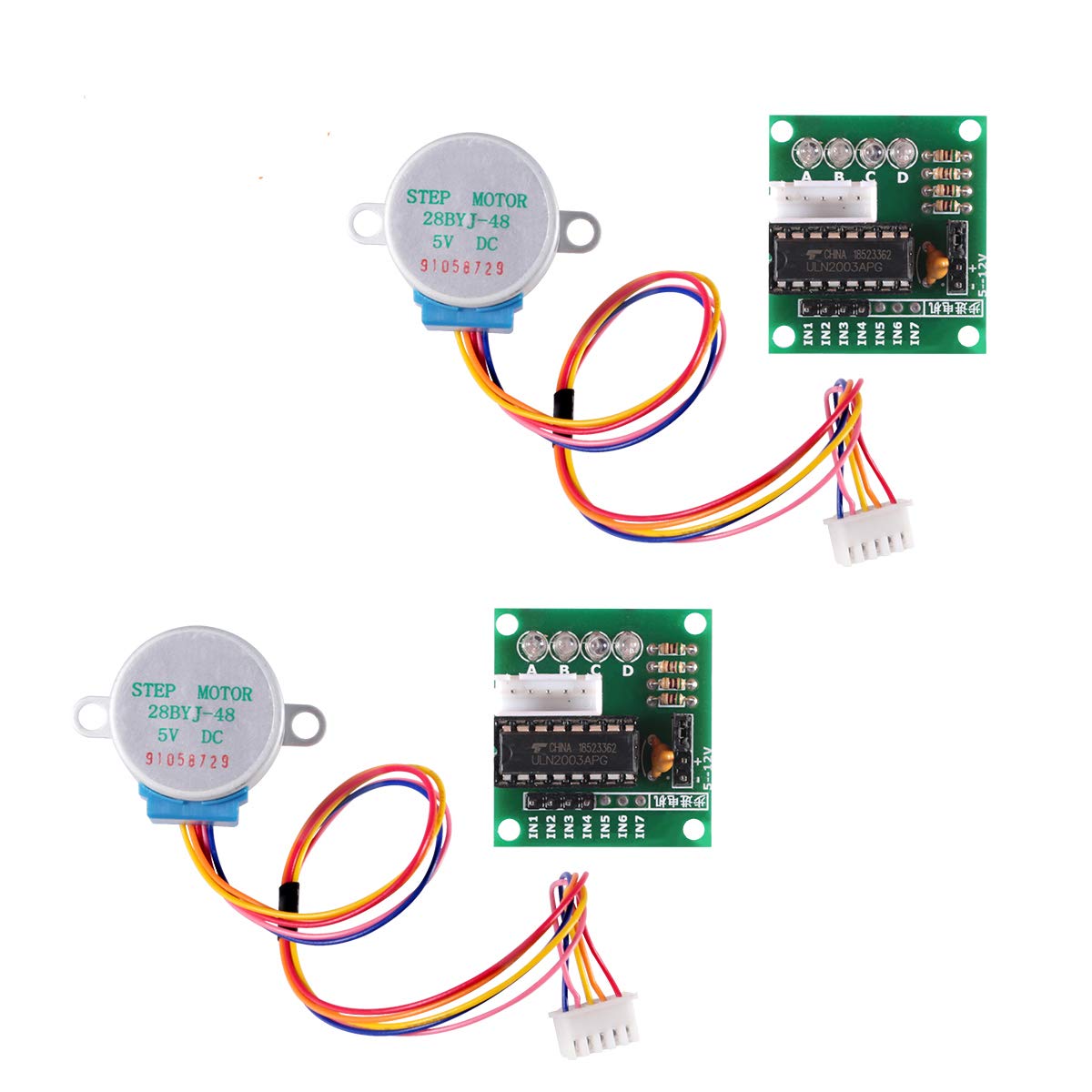 Aoicrie 2Sets 28BYJ-48 DC 5V Stepper Motor + ULN2003 Driver Test Module Board