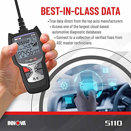 INNOVA 5110 - Newest 2022 OBD2 Scanner with ABS, Free Updates, Real Customer Service from Trusted USA Company, Smog Check & Check Engine Light Reset, Get Verified Repairs & Parts on iPhone or Android