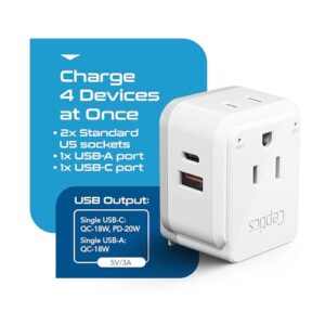 Ceptics India, Maldives Power Plug Adapter Travel Set, 20W PD & QC, Safe Dual USB & USB-C 3.1A - 2 USA Outlet - Compact - Use In Pakistan, Nepal, Bangladesh Includes Type D, Type C SWadAPt Attachments