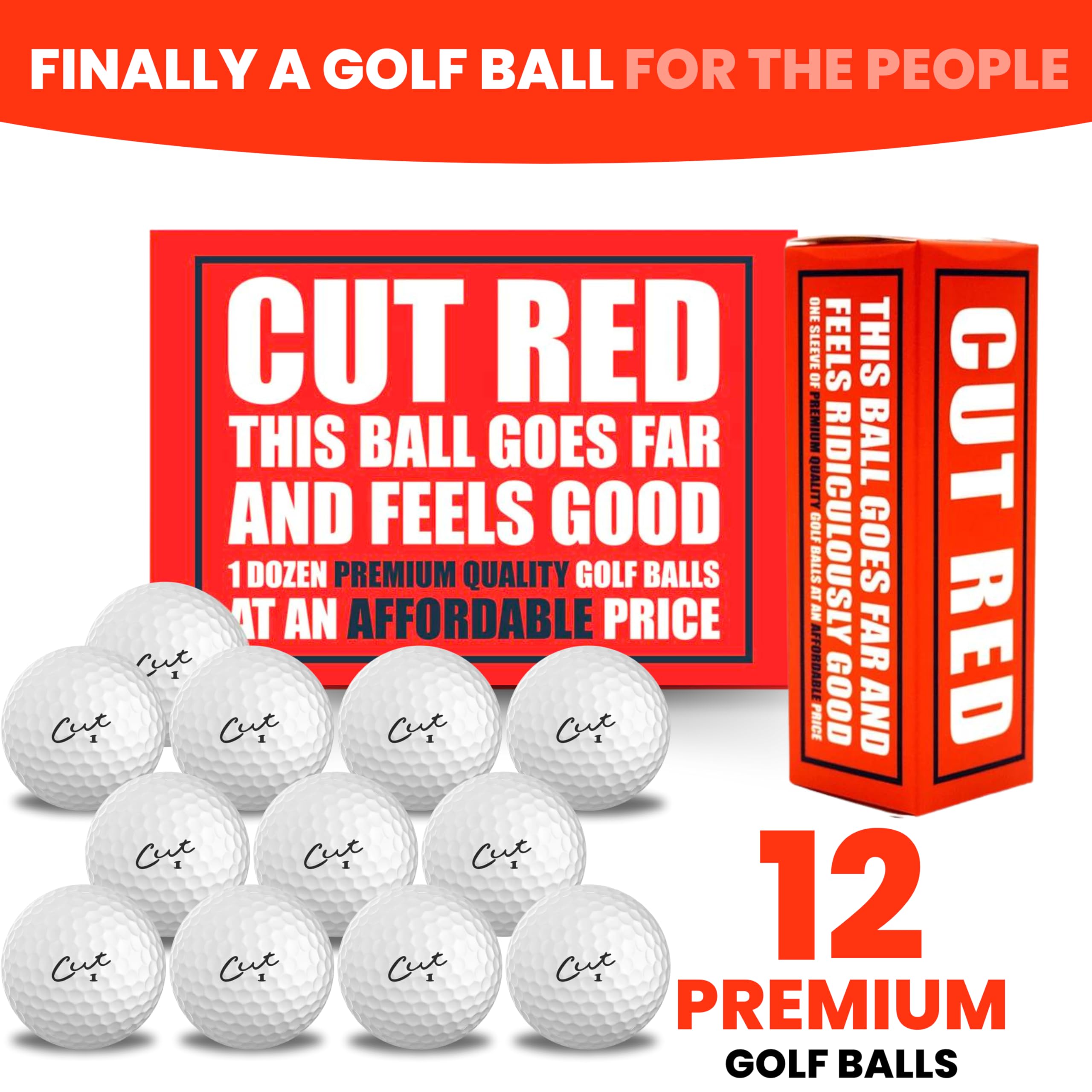 Cut Red Golf Balls - Premium, Soft Core Golf Ball - Offers Decreased Ball Spin & Improved Golf Shot Accuracy and Control - 2 Piece Construction (One Dozen)