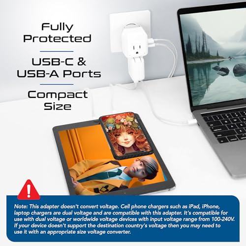 Ceptics South Africa Power Adapter Travel Set - 20W PD & QC, Fast & Safe with Dual USB & USB-C - 2 USA Outlet - Use All Over Africa, Zimbabwe, Morocco - Includes Type E/F, M, G SWadAPt Attachments