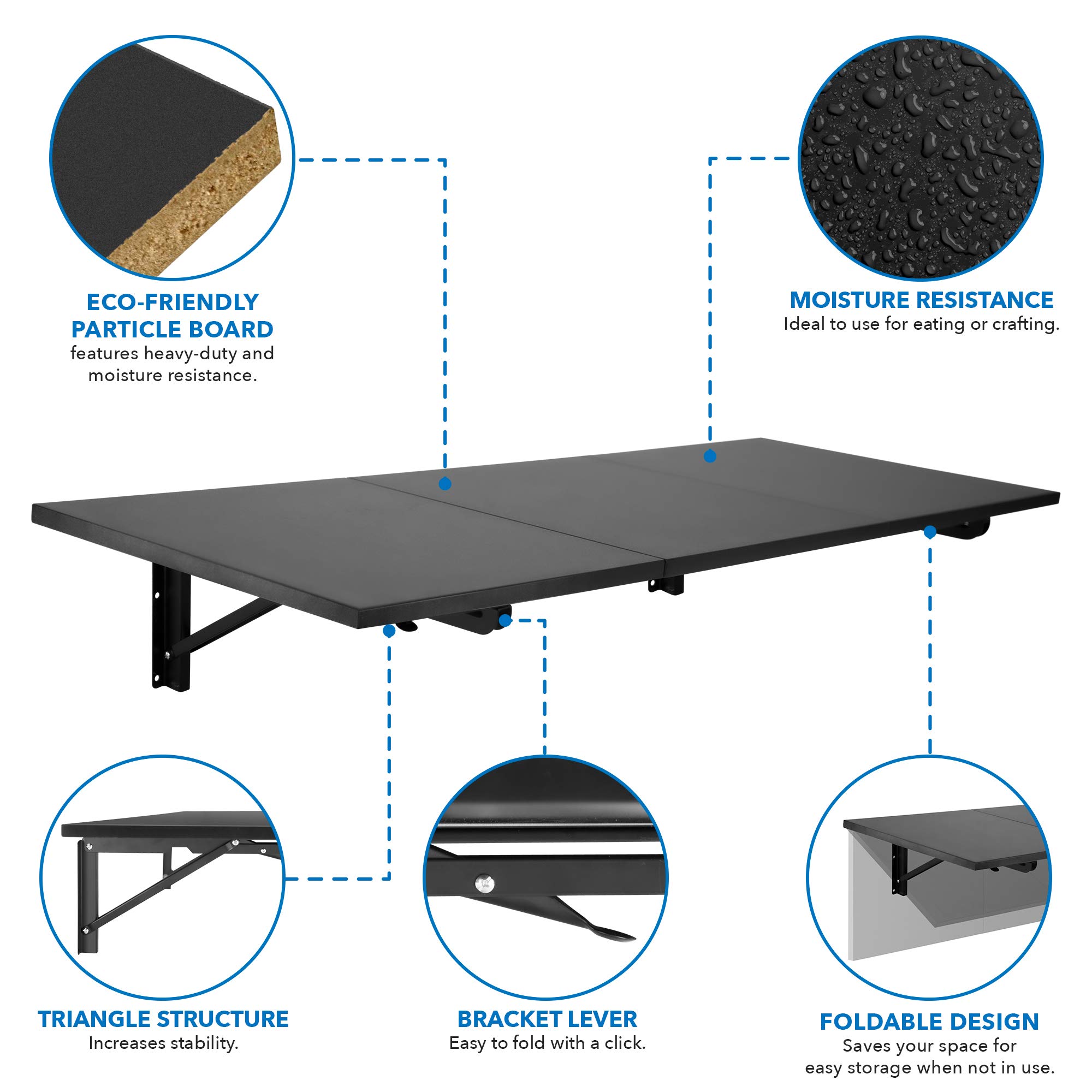 Mount-It! Heavy Duty Wall Mounted Drop Leaf Table, Folding Wall Mounted Desk, Drop Down Table 45x15x7, Floating Desk, Folding Laundry Table for Small Spaces, Home Office, Garage, Basement Kitchen