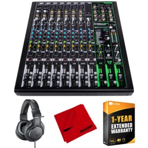 mackie profx12v3 12 channel professional effects mixer with usb bundle with audio-technica ath-m20x professional monitor headphones, deco gear microfiber cleaning cloth and 1 year extended warranty