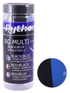 python 3 ball can rg multi colored racquetballs (endorsed by racquetball legend ruben gonzalez!) (1-can/pack, 3-balls) (black/blue)