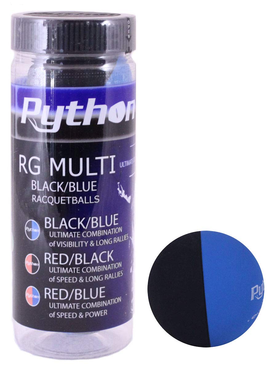 Python 3 Ball Can RG Multi Colored Racquetballs (Endorsed by Racquetball Legend Ruben Gonzalez!) (1-Can/Pack, 3-Balls) (Black/Blue)