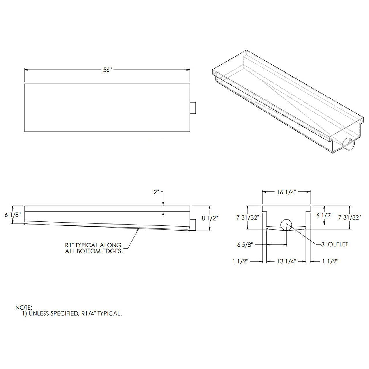 RecPro 23 Gallon RV Holding Tank 56" x 16 1/4" x 8 1/2" | 3366 | Black Waste Water | Made in America