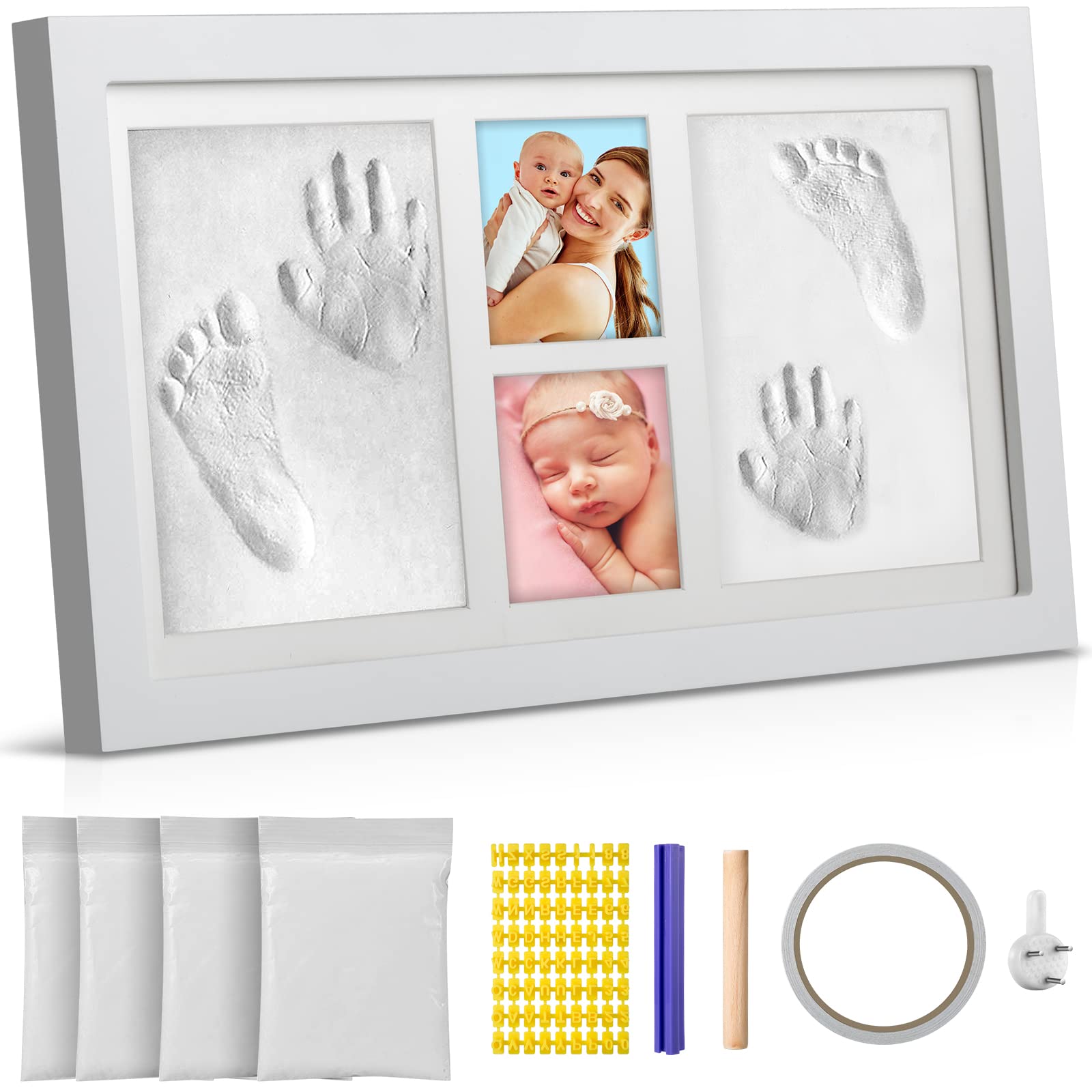 Baby Hand and Footprint Kit, Baby Picture Frame Kit, Baby Nursery Memory Art Kit Frames,1200 Grams of Clay - Best Baby Shower Gifts for Newborn, Twin Babies, New Mom Gift Set.