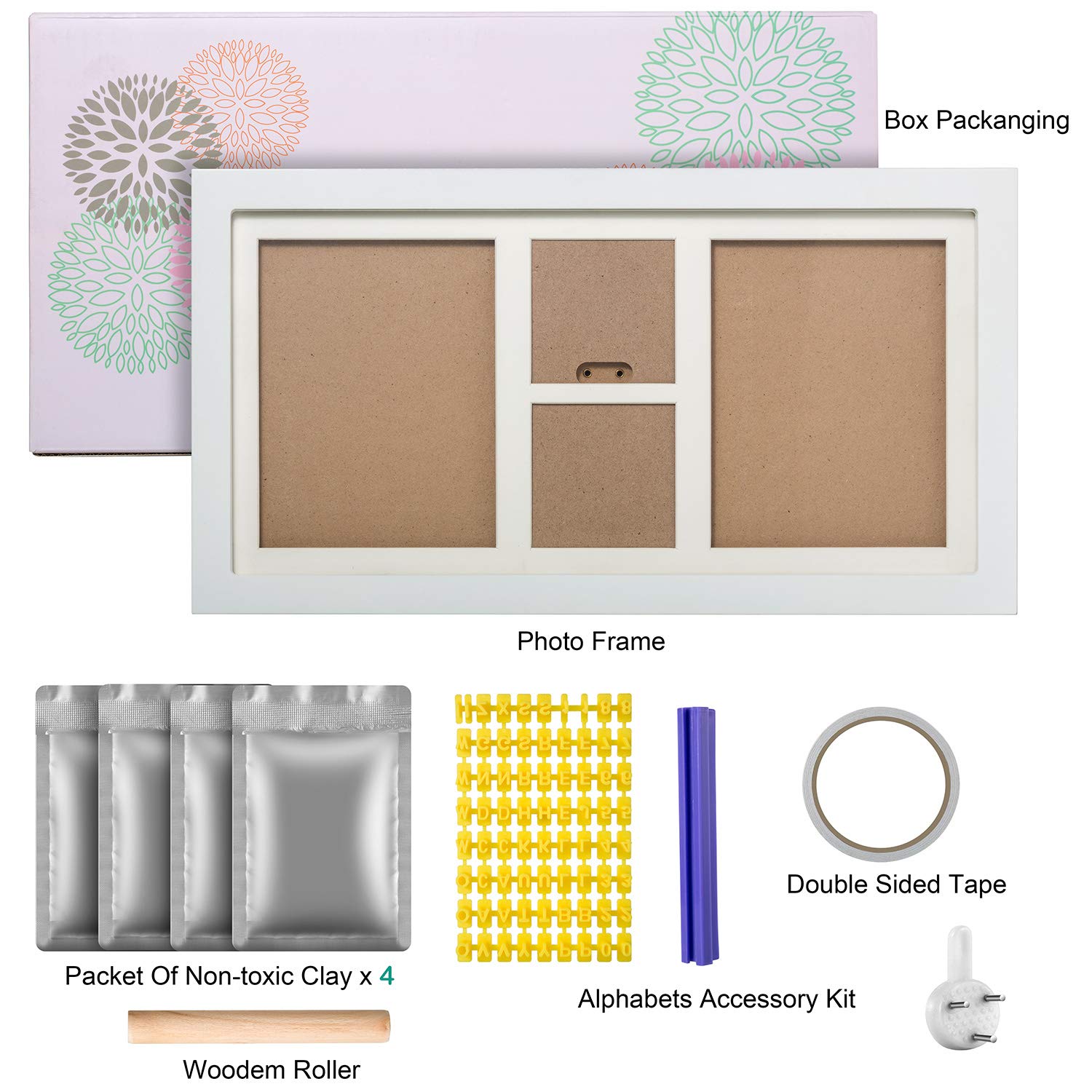 Baby Hand and Footprint Kit, Baby Picture Frame Kit, Baby Nursery Memory Art Kit Frames,1200 Grams of Clay - Best Baby Shower Gifts for Newborn, Twin Babies, New Mom Gift Set.