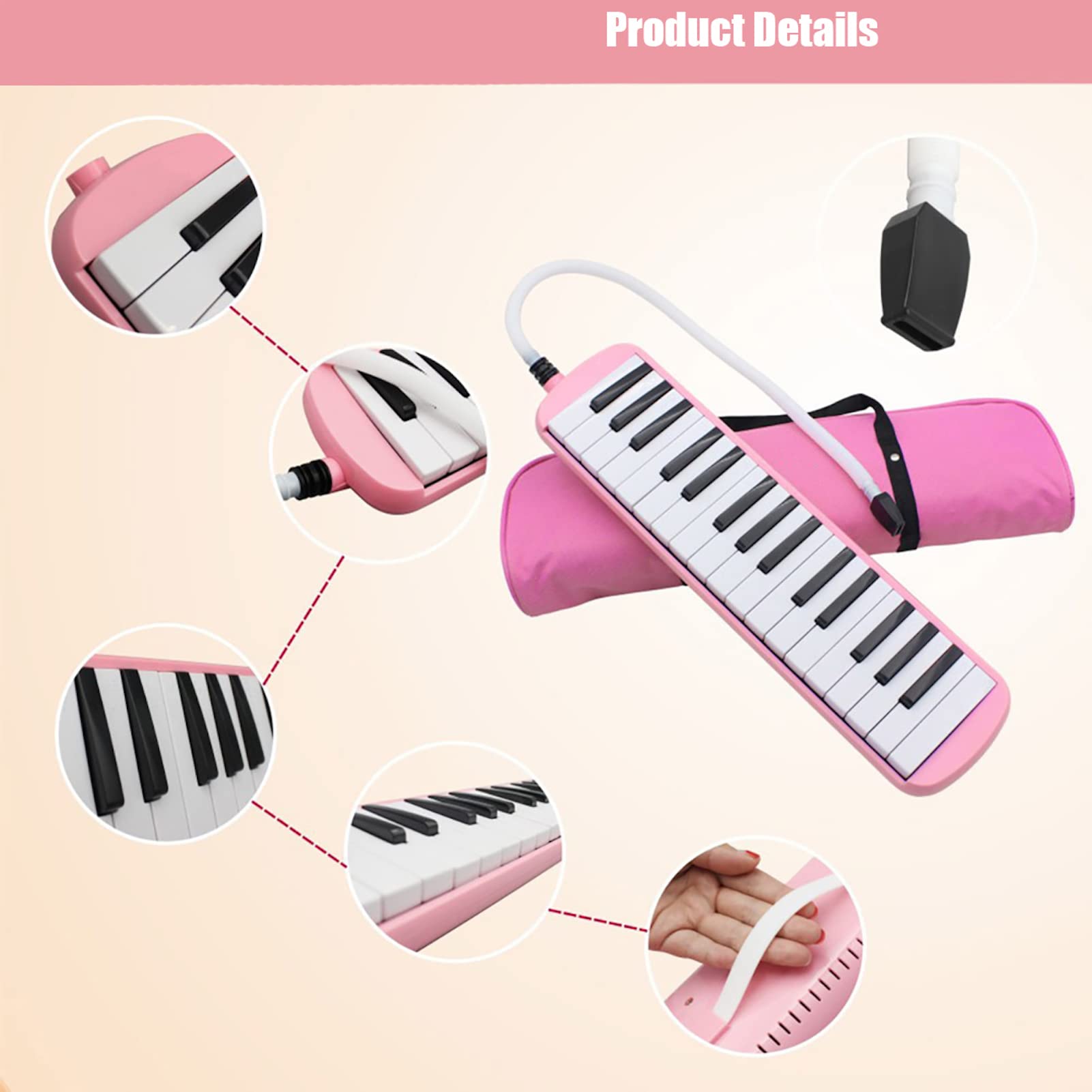 Melodica 32 Key Pianica Portable with Carrying Bag Short and Long Mouthpieces for Beginners Kids Gift