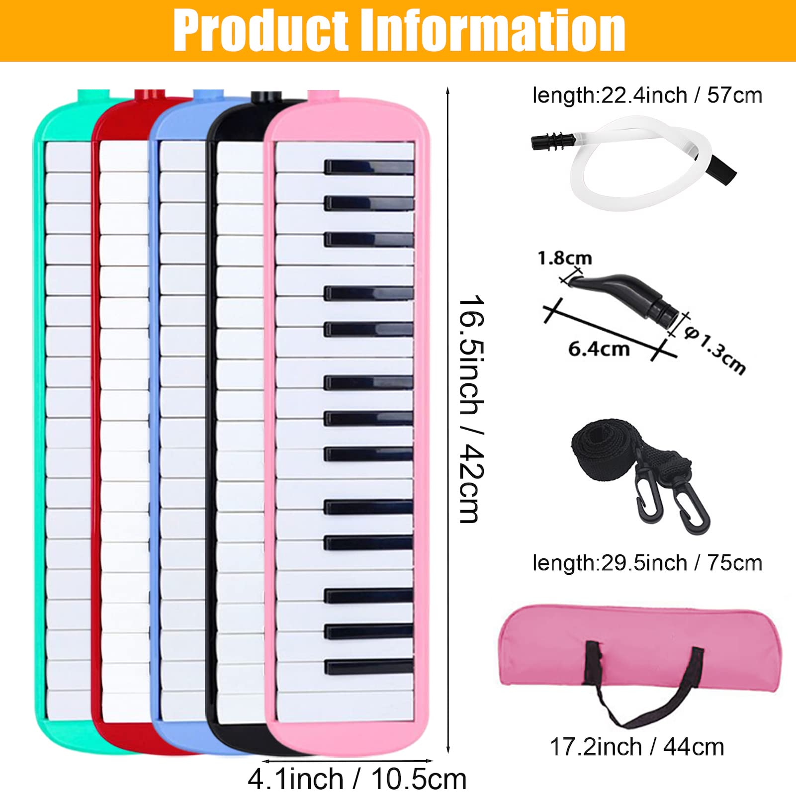 Melodica 32 Key Pianica Portable with Carrying Bag Short and Long Mouthpieces for Beginners Kids Gift