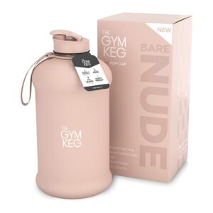 the gym keg sports water bottle - 2.2 l insulated, half gallon, carry handle, big water jug for sport, large reusable water bottles, ecofriendly, tritan bpa free plastic, leakproof