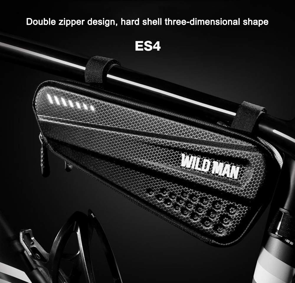 WILD MAN 1.2L Rainproof Hard Shell Bike Saddle Bag for Bicycle Triangle Frame Under Seat for Road Mountain Cycling (Black,ES4)