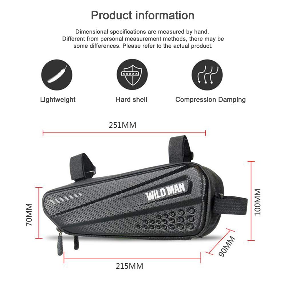 WILD MAN 1.2L Rainproof Hard Shell Bike Saddle Bag for Bicycle Triangle Frame Under Seat for Road Mountain Cycling (Black,ES4)