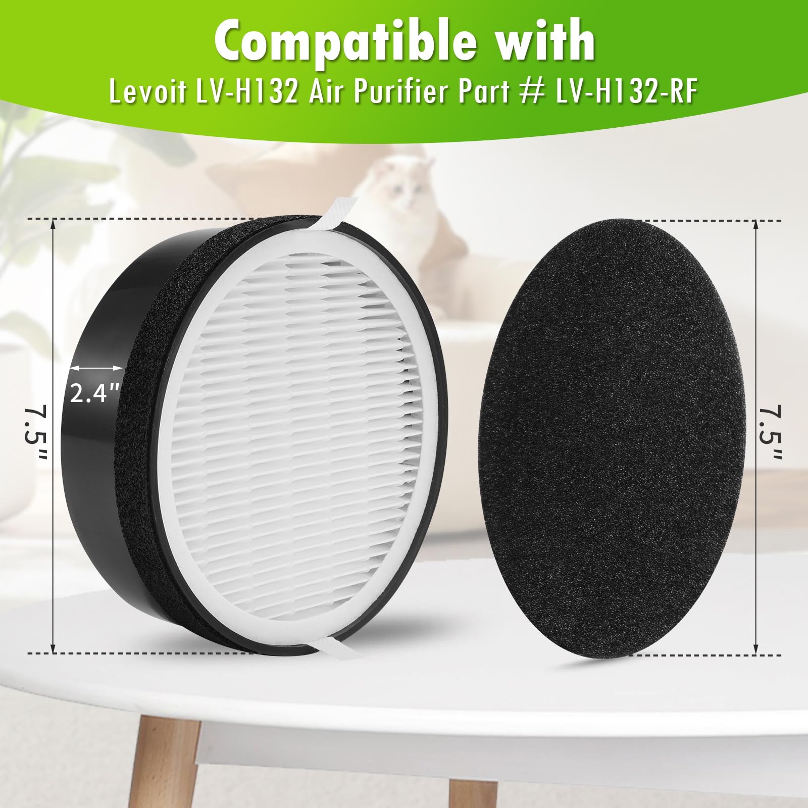 DerBlue 3 Sets True H13 HEPA Filter Compatible with LEVOIT LV-H132 Air Puri-fier, Activated Carbon Filters Set, Part # LV-H132-RF