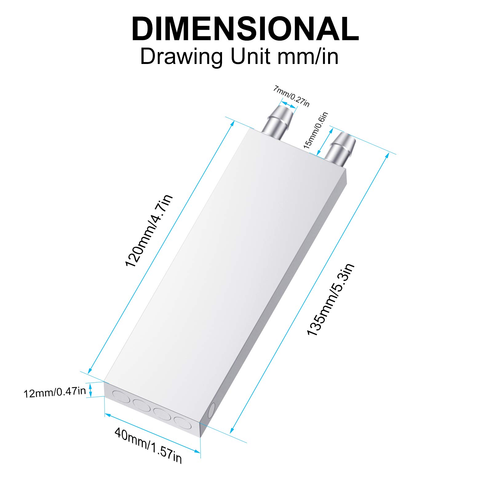 DIYhz Aluminum Water Cooling Block, Liquid Water Cooler Heat Sink System for PC Computer CPU Graphics Radiator Heatsink Endothermic Head Silver 2pcs(40mm x 120mm x 12mm)